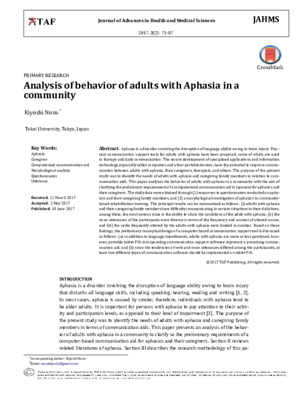 (PDF) Reducing the psychosocial impact of aphasia on mood and quality ...