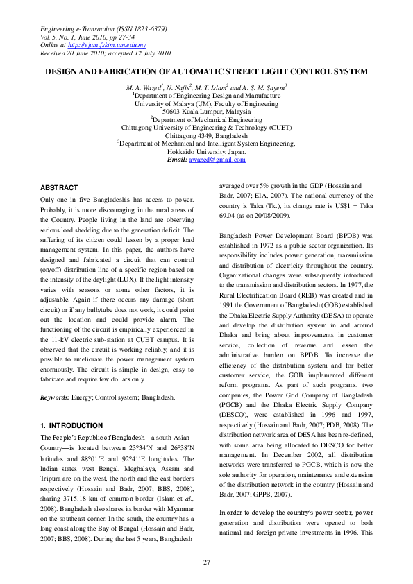 (PDF) DESIGN AND FABRICATION OF AUTOMATIC STREET LIGHT CONTROL SYSTEM