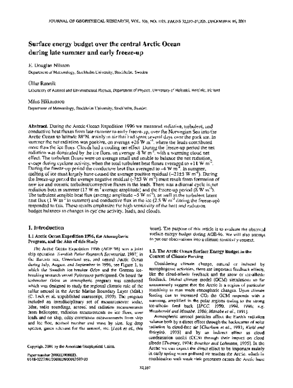(PDF) Surface energy budget over the central Arctic Ocean during late ...