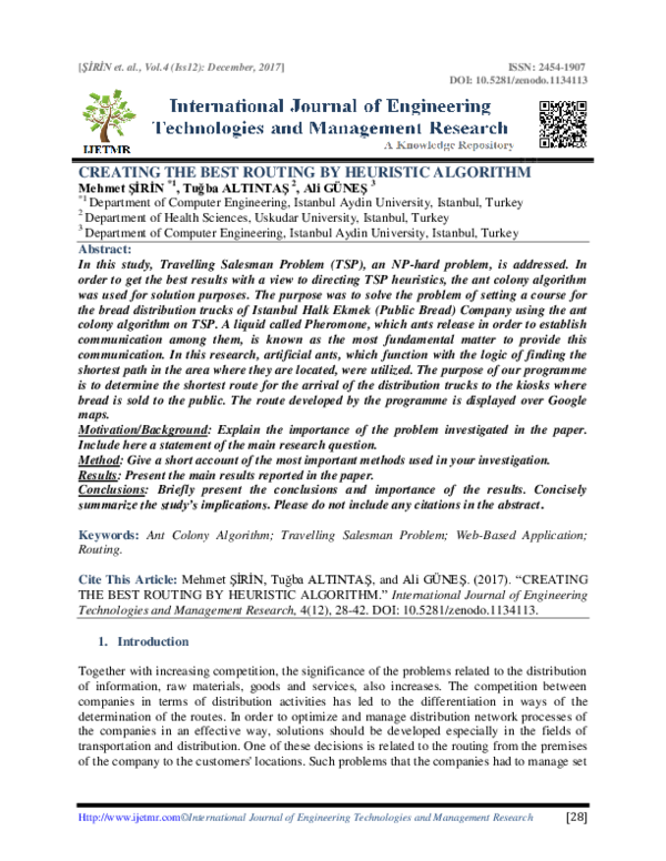 Pdf Creating The Best Routing By Heuristic Algorithm