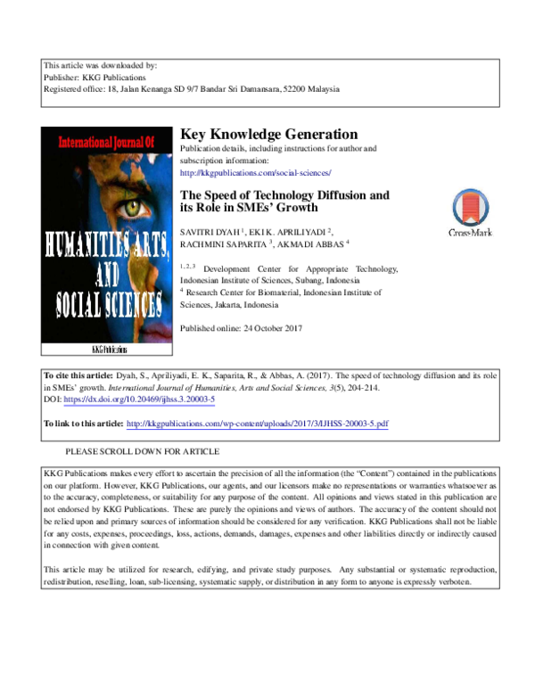 (PDF) The Speed of Technology Diffusion and its Role in SMEs' Growth IJHASS THE SPEED OF ...