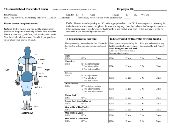 (PDF) Musculoskeletal Discomfort Form (Based on the Nordic ...