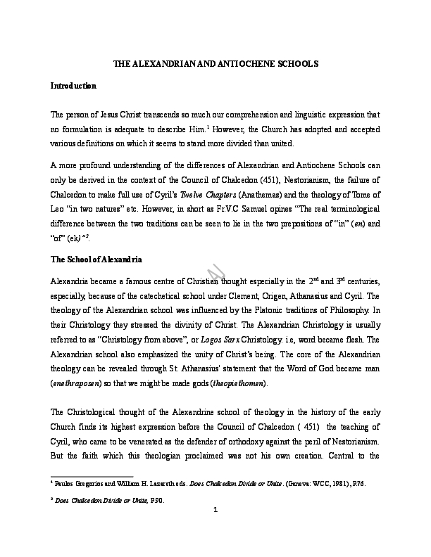 (DOC) THE ALEXANDRIAN AND ANTIOCHENE SCHOOLS