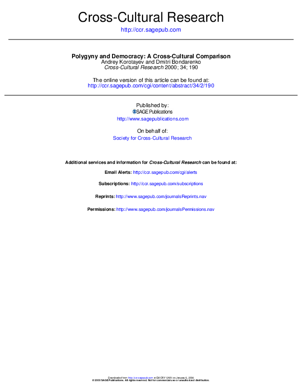 (PDF) Polygyny and Democracy: A Cross-Cultural Comparison