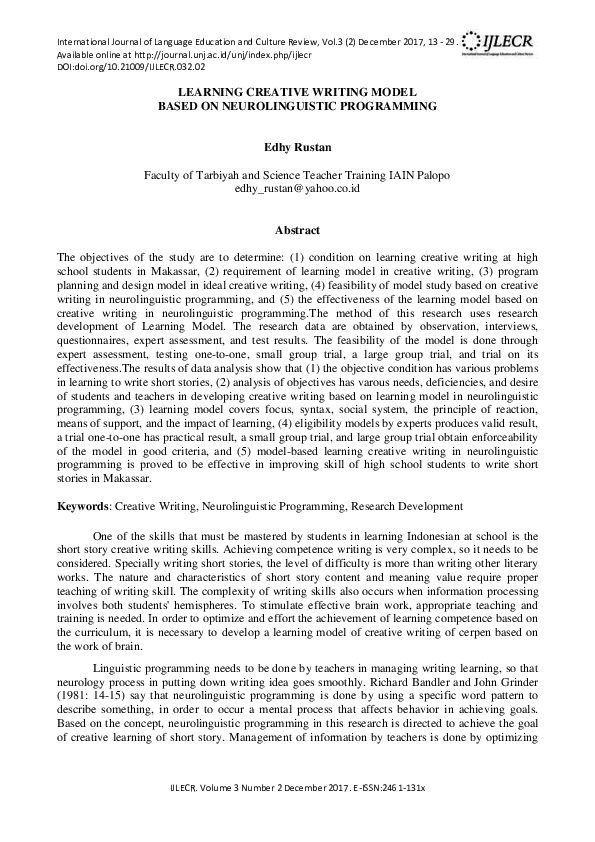 (PDF) LEARNING CREATIVE WRITING MODEL BASED ON NEUROLINGUISTIC PROGRAMMING