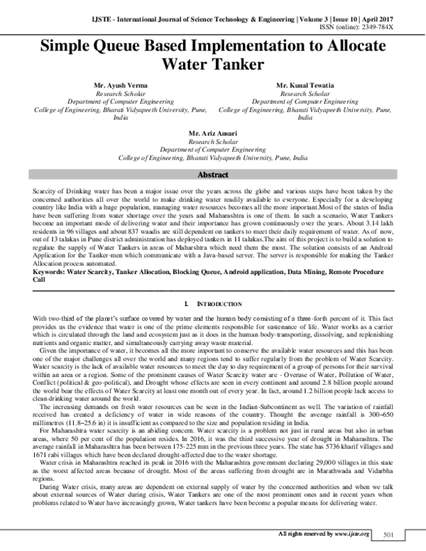 (PDF) Simple Queue Based Implementation to Allocate Water Tanker ... (PDF) Simple Queue Based Implementation to Allocate Water Tanker ...