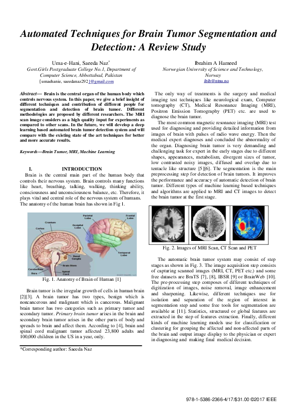 Pdf Automated Techniques For Brain Tumor Segmentation And Detection