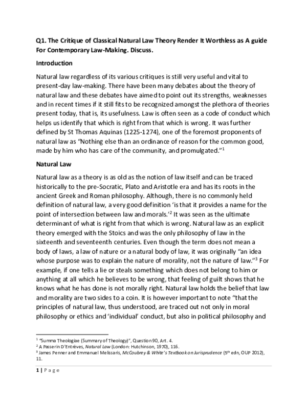 (DOC) . The Critique of Classical Natural Law Theory Render It ...