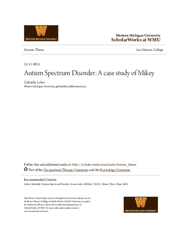 (PDF) ScholarWorks at WMU Autism Spectrum Disorder: A case study of Mikey