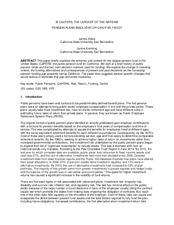 (DOC) IS CALPERS, THE LARGEST OF THE NATIONS PENSION PLANS INSOLVENT OR ...