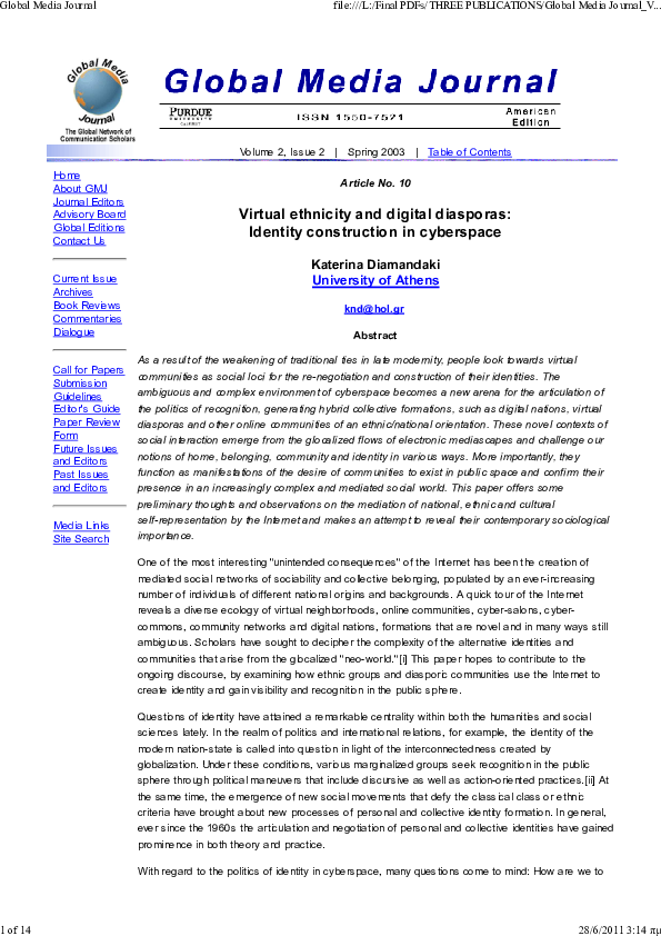 (PDF) Virtual ethnicity and digital diasporas: Identity construction in ...