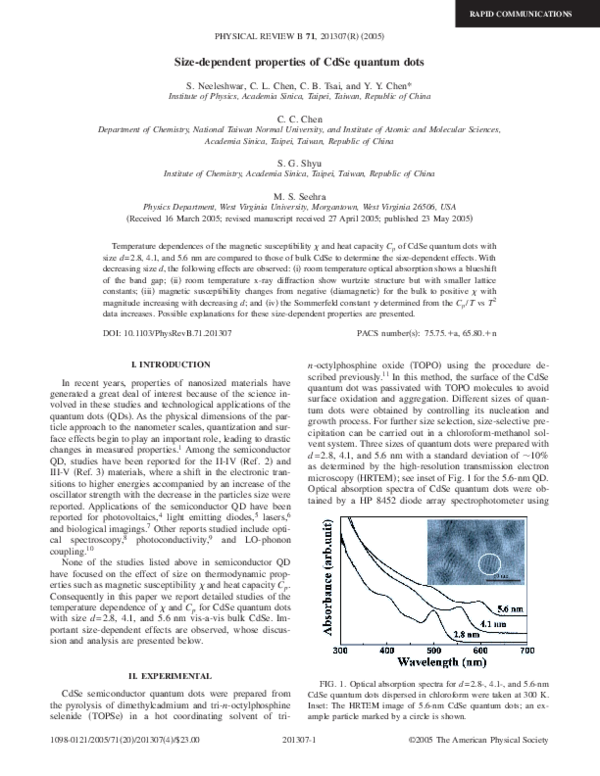 (PDF) Size-dependent properties of CdSe quantum dots