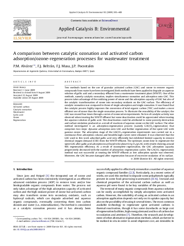 (PDF) A comparison between catalytic ozonation and activated carbon ...