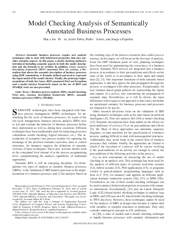 (PDF) Model Checking Analysis of Semantically Annotated Business Processes | Pedro Alvarez ...