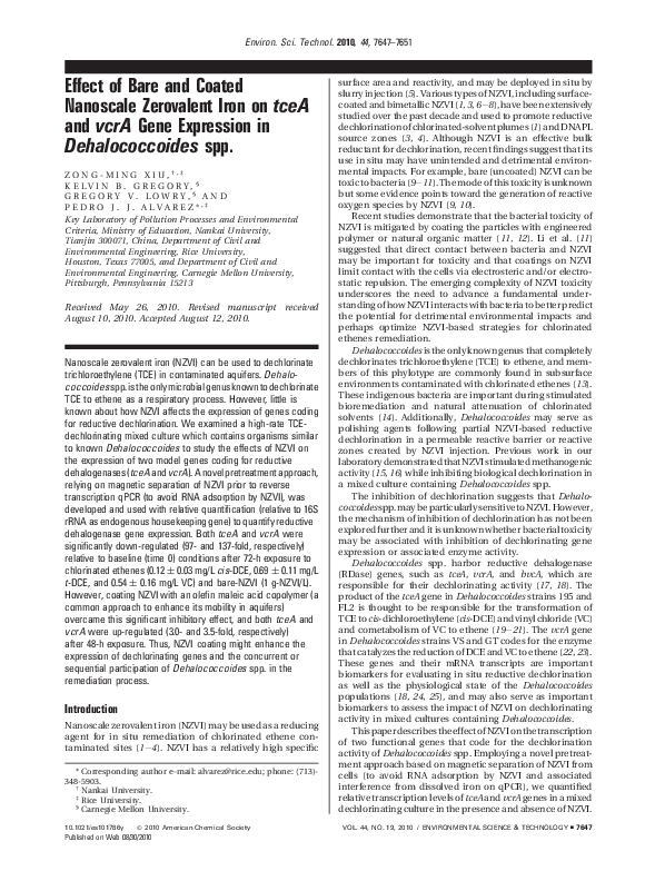 (PDF) Effect of Bare and Coated Nanoscale Zerovalent Iron on tceA and ...