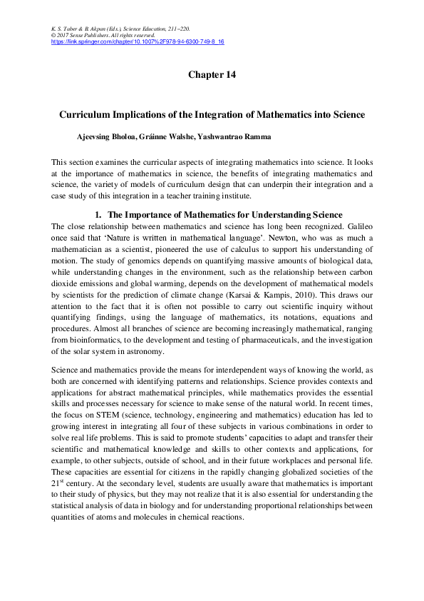 (PDF) Curriculum Implications of the Integration of Mathematics into ...