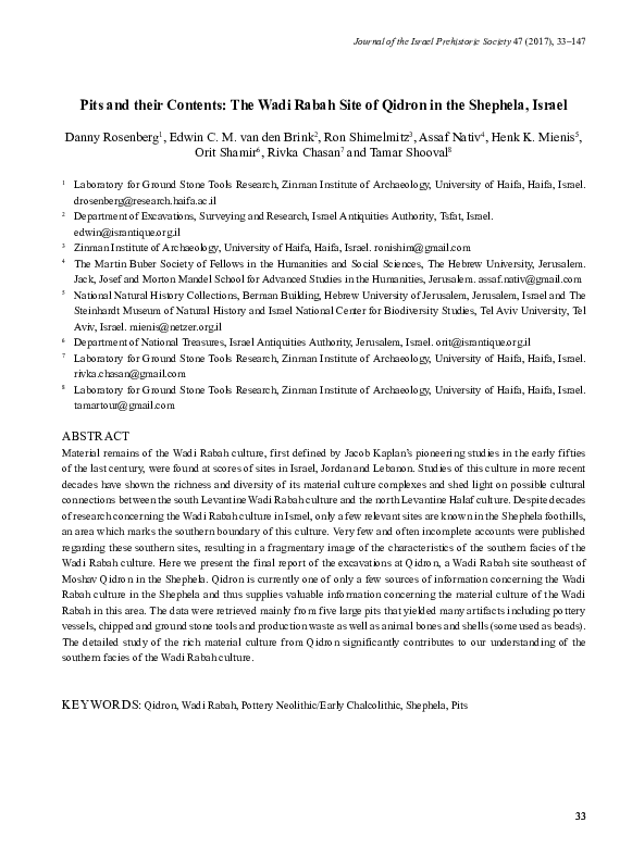 (PDF) Pits and their Contents: The Wadi Rabah Site of Qidron in the ...