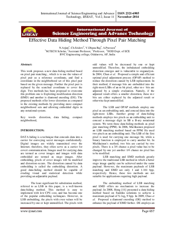Pdf Effective Data Hiding Method Through Pixel Pair Matching Madhu Sri