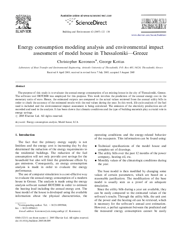 (PDF) Energy consumption modeling analysis and environmental impact assessment of model house in ...