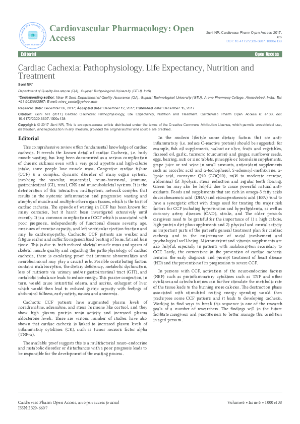 (PDF) Cardiac Cachexia: Pathophysiology, Life Expectancy, Nutrition and ...