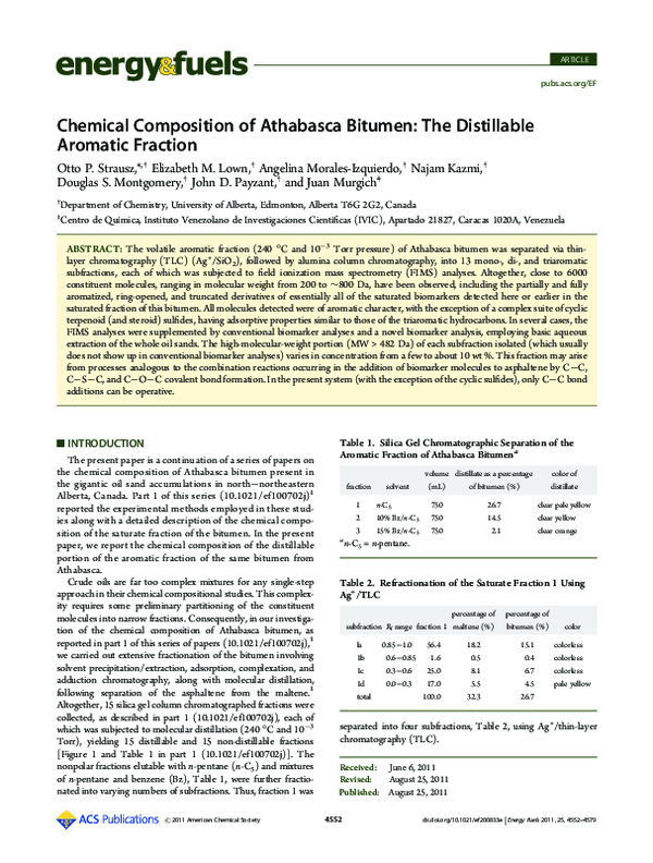 (PDF) Chemical Composition of Athabasca Bitumen: The Distillable ...