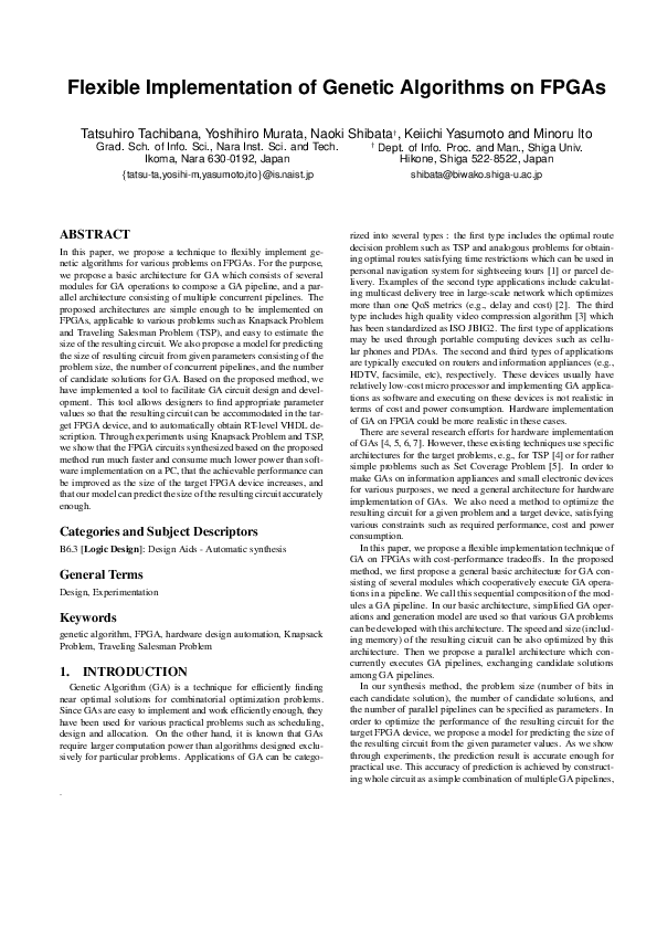 (PDF) Flexible implementation of genetic algorithms on FPGAs
