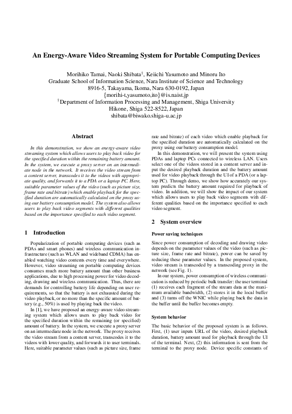 (PDF) An Energy-Aware Video Streaming System for Portable Computing Devices