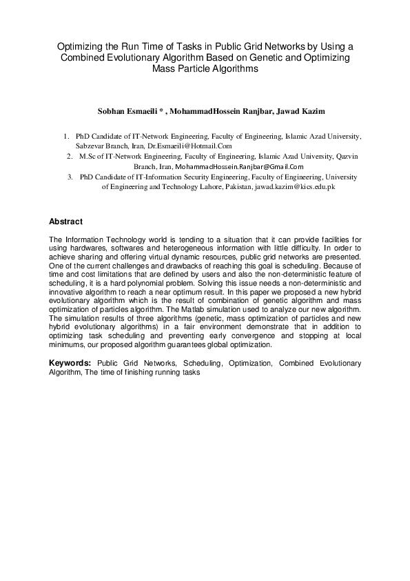 (PDF) Optimizing the Run Time of Tasks in Public Grid Networks by Using a Combined Evolutionary ...
