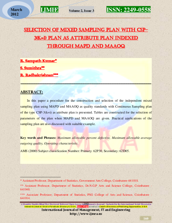 (PDF) Skip-Lot Based Modified Mixed Sampling Plan