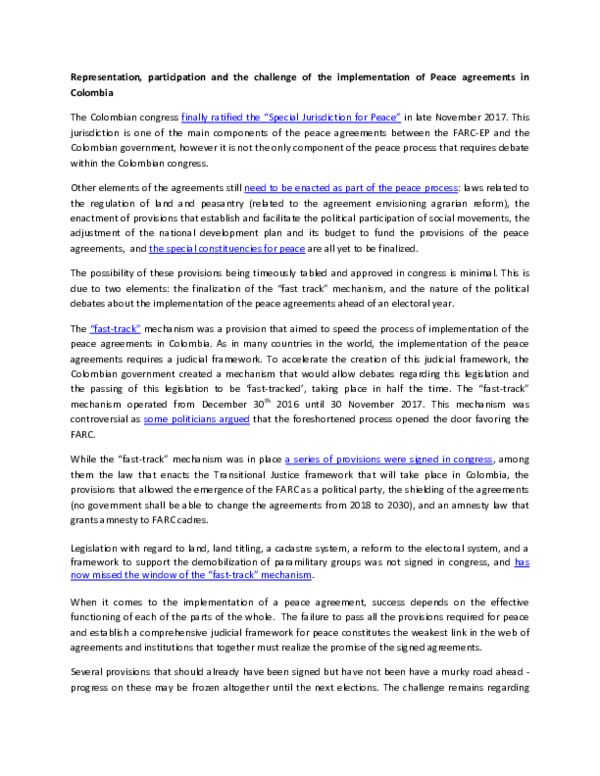 (PDF) Representation, participation and the challenge of the implementation of Peace agreements ...