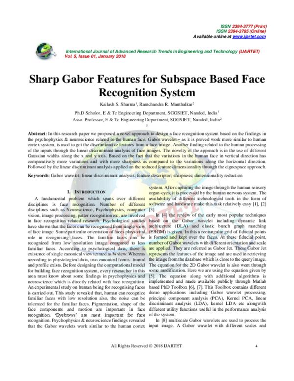 Pdf Sharp Gabor Features For Subspace Based Face Recognition System