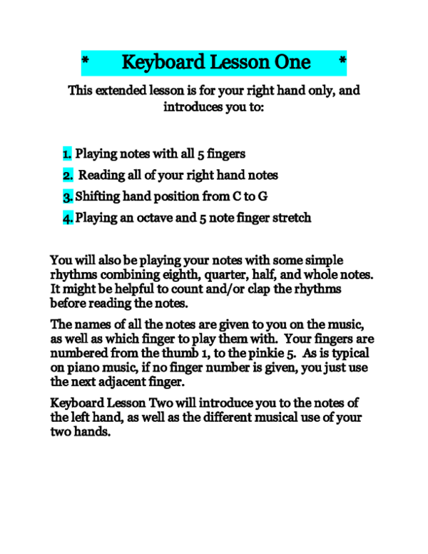 (PDF) Keyboard Lesson One