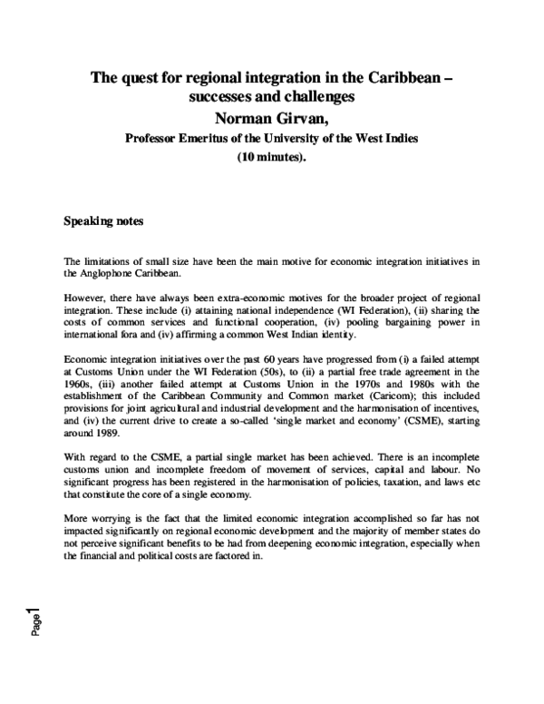 (PDF) The quest for regional integration in the Caribbean – successes ...