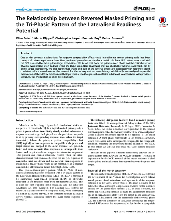 (PDF) The Relationship between Reversed Masked Priming and the Tri ...