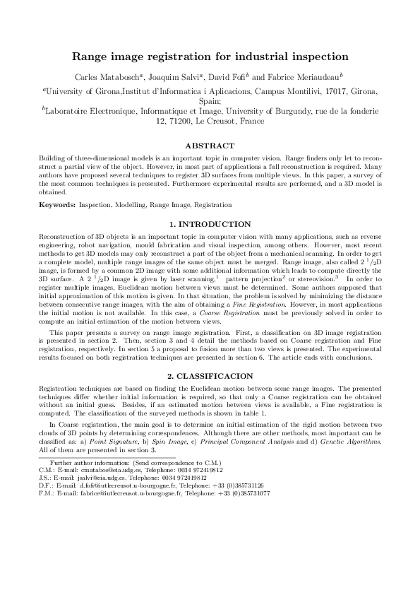 (PDF) Range image registration for industrial inspection