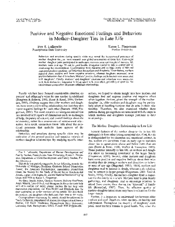 (PDF) Positive and Negative Emotional Feelings and Behaviors in Mother ...