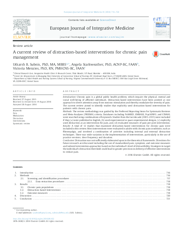 (PDF) A current review of distraction-based interventions for chronic ...
