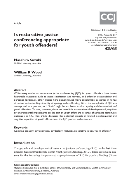 (PDF) Is restorative justice conferencing appropriate for youth offenders?