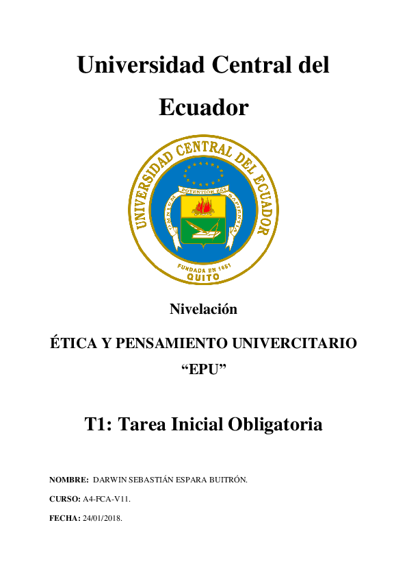 (DOC) Universidad Central del Ecuador Nivelación ÉTICA Y PENSAMIENTO ...