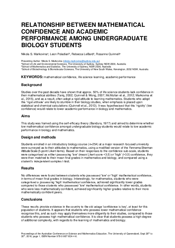 (PDF) RELATIONSHIP BETWEEN MATHEMATICAL CONFIDENCE AND ACADEMIC ...