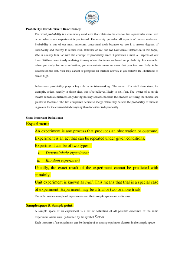 (DOC) Probability: Introduction to Basic Concept