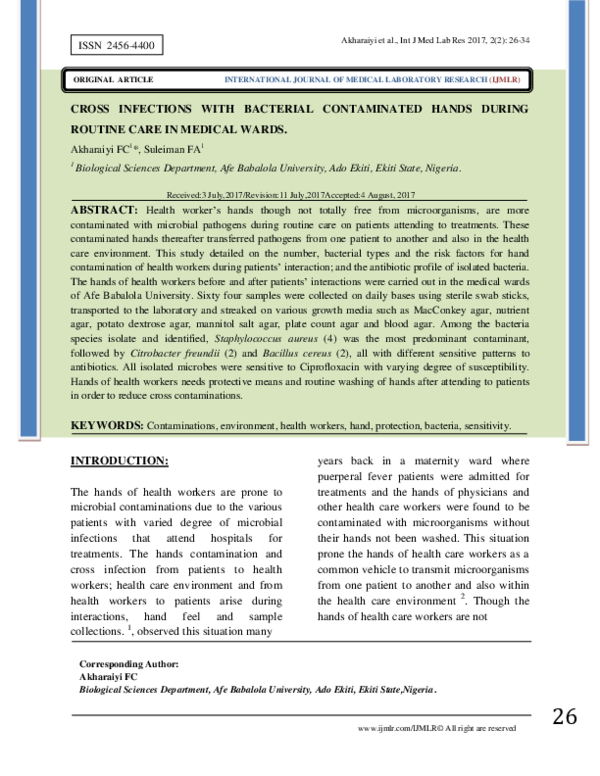 (PDF) CROSS INFECTIONS WITH BACTERIAL CONTAMINATED HANDS DURING ROUTINE ...