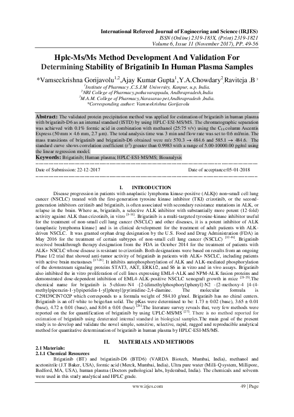 Pdf Hplc Msms Method Development And Validation For Determining