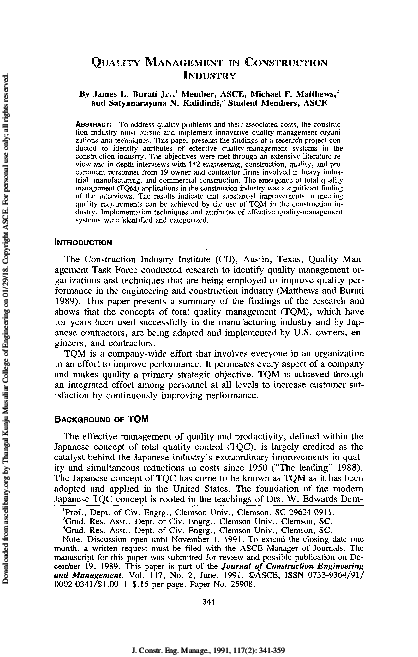 (PDF) QUALITY MANAGEMENT IN CONSTRUCTION INDUSTRY