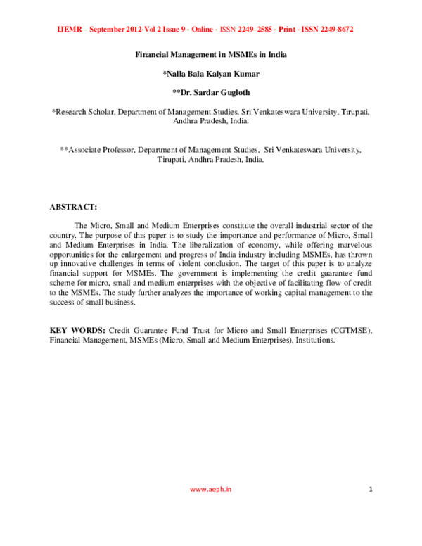 (PDF) Financial Management in MSMEs in India