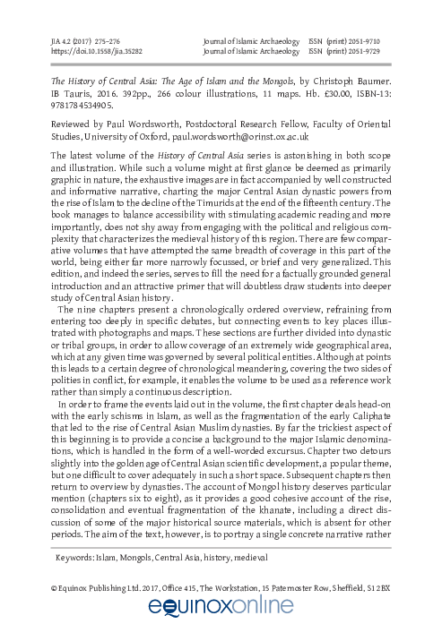 (PDF) Review: 'The History of Central Asia: The Age of Islam and the ...