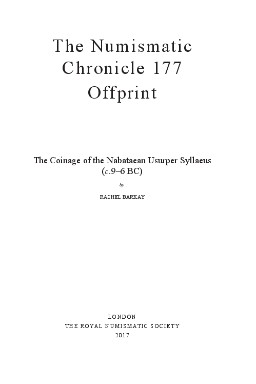 (PDF) Nabataean Coins of Usurper Syllaeus