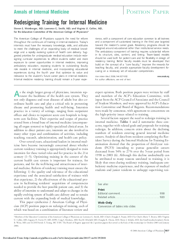(PDF) Redesigning Training for Internal Medicine