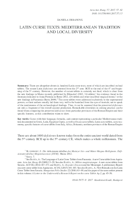(PDF) LATIN CURSE TEXTS: MEDITERRANEAN TRADITION AND LOCAL DIVERSITY