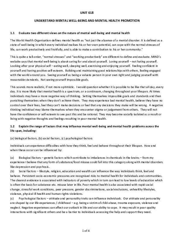 (DOC) UNIT 618 UNDERSTAND MENTAL WELL-BEING AND MENTAL HEALTH PROMOTION
